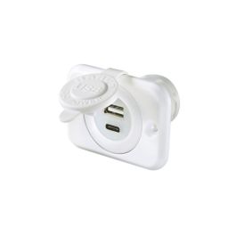 NARVA WHITE HEAVY DUTY FLUSH MOUNT USB A/USB C SOCKET (BLISTER PACK 1)