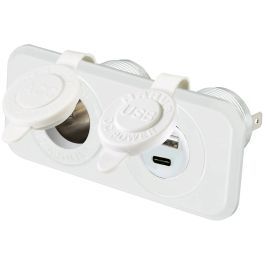 NARVA HEAVY DUTY WHITE FLUSH MOUNT TWIN ACCESSORY/USB A & USB C SOCKETS ...