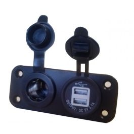 Q-LED 12-24V Dual Cig Lighter/USB Flush Mount Socket